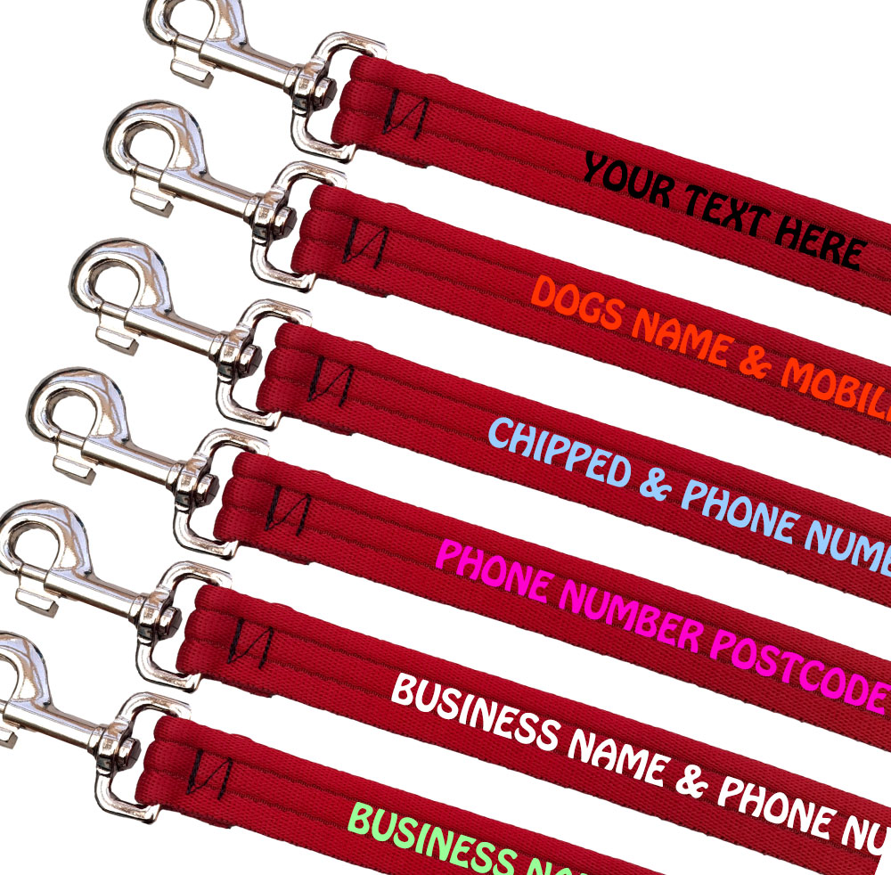 Personalised Dog Leads Padded Webbing Range Medium Large Dogs - Red